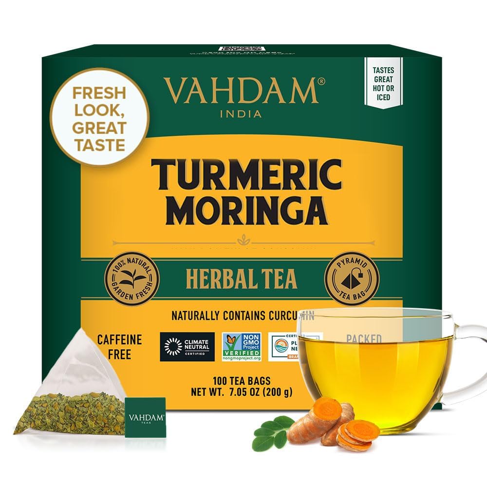Turmeric Moringa Herbal Tea Tisane, 100 Count - VAHDAM® USA