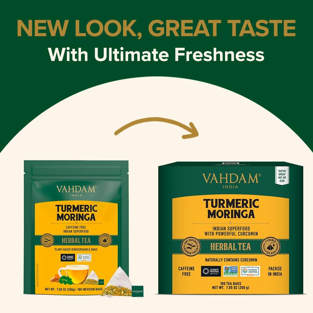 Turmeric Moringa Herbal Tea Tisane, 100 Count - VAHDAM® USA