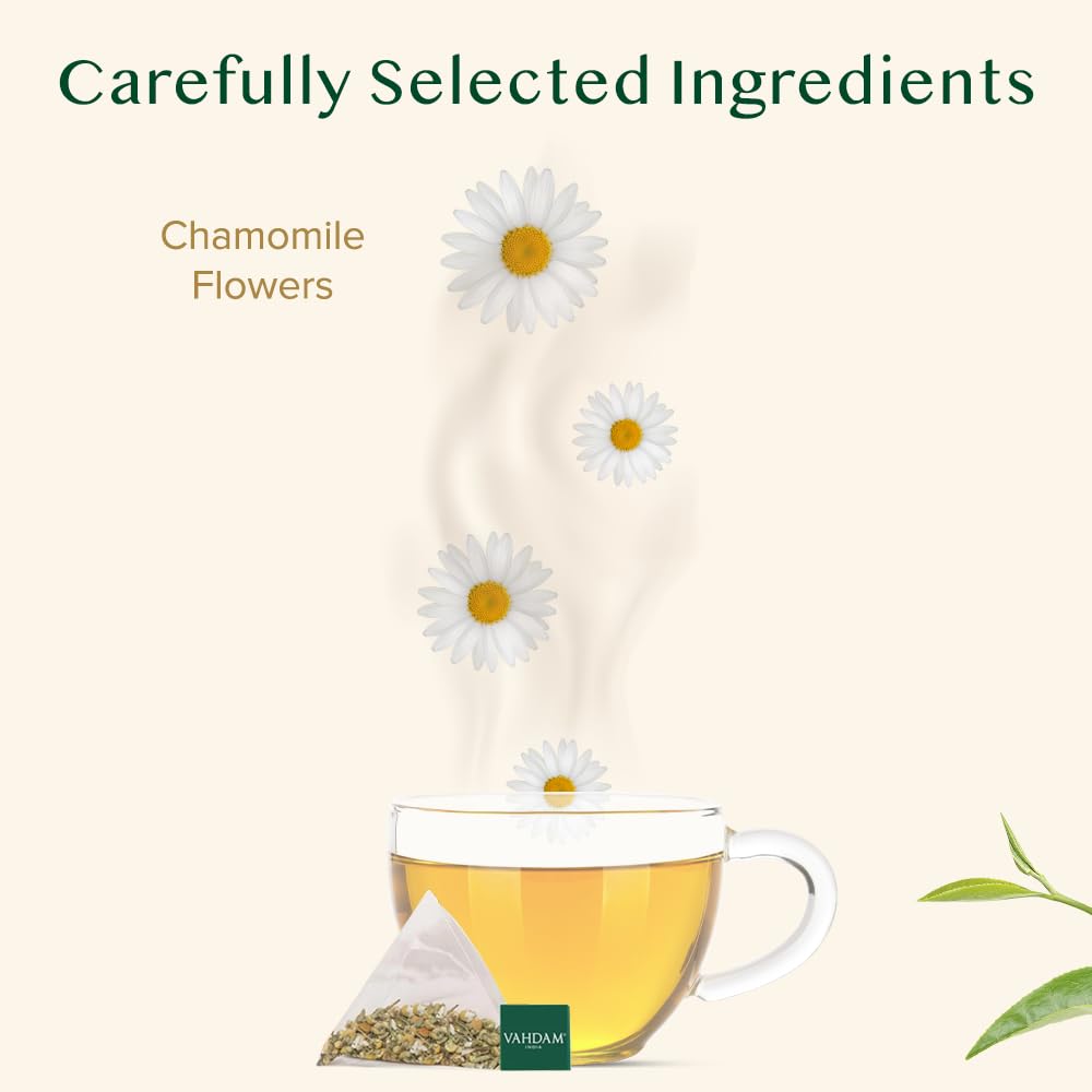 Classic Chamomile Herbal Tea | 100 Long Leaf Pyramid Tea Bags - VAHDAM® USA