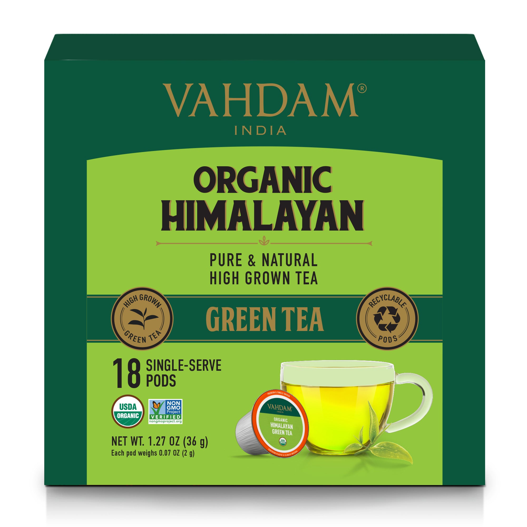 Organic Himalayan Green Tea: Single Serve Tea Pods
