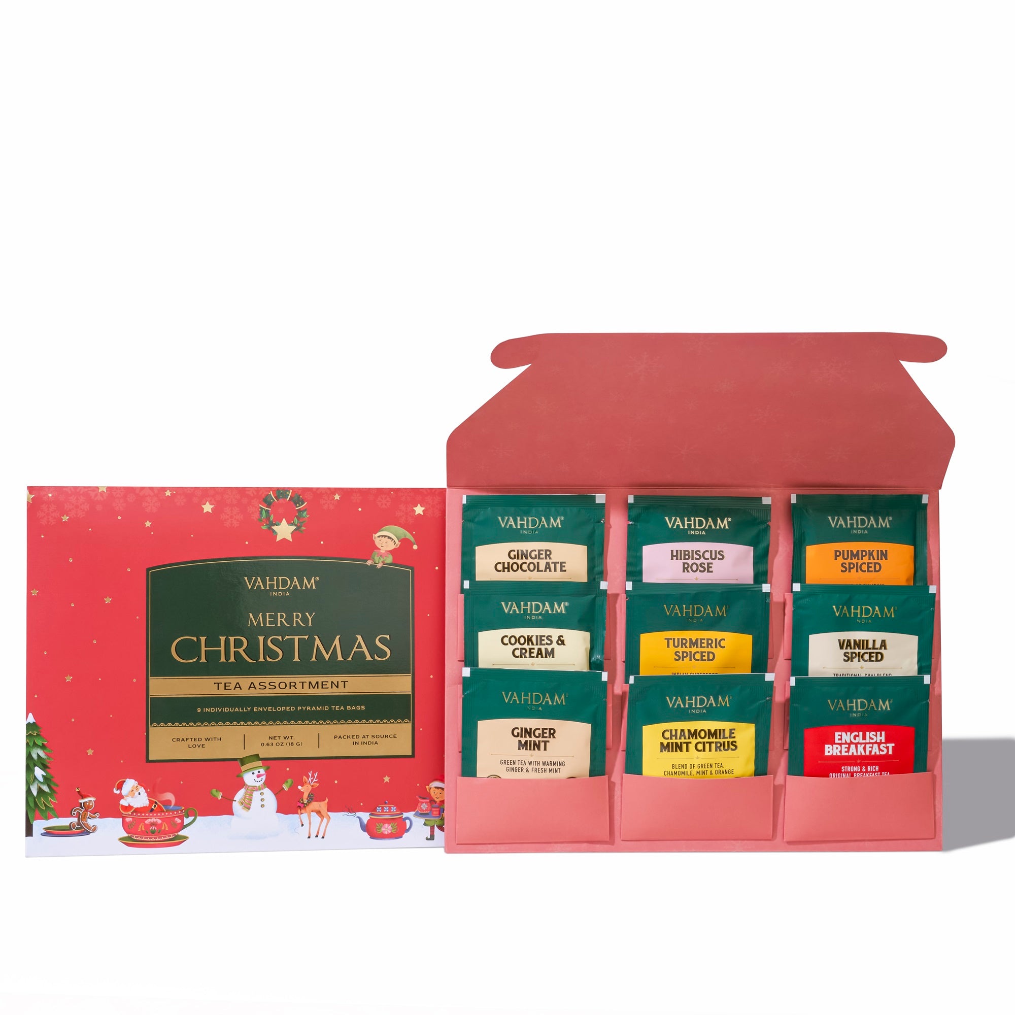 Christmas Tea Gift Set, 9 Individually Wrapped Tea Bags